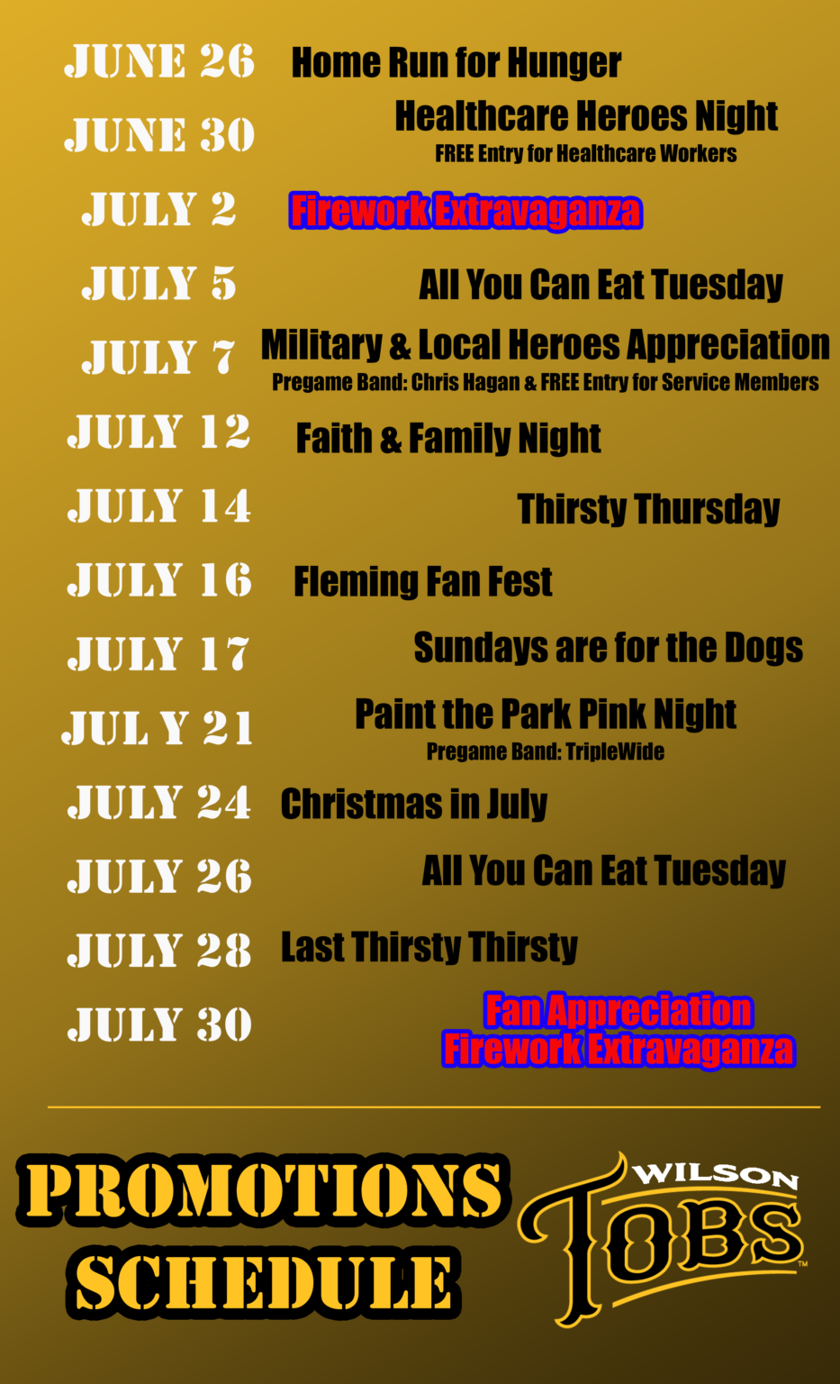 2022 Promotions Schedule