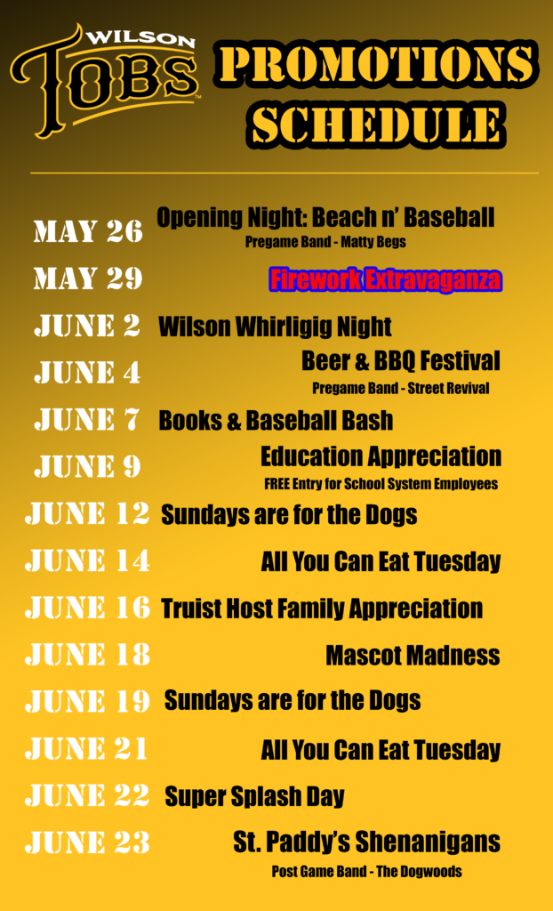 2022 Promotions Schedule